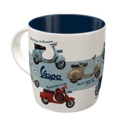 ScooterWest.com - **VESPA MODEL CHART** 12oz COFFEE MUG RED/WHITE/BLUE